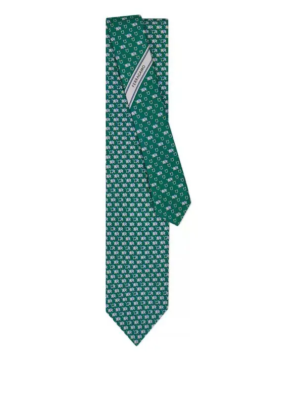 FERRAGAMO Elephant-pattern Silk Neck Tie - Green