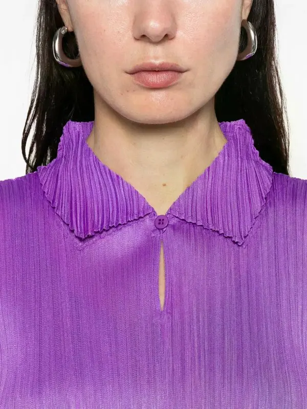 Issey Miyake Pleated Collared Polo Shirt