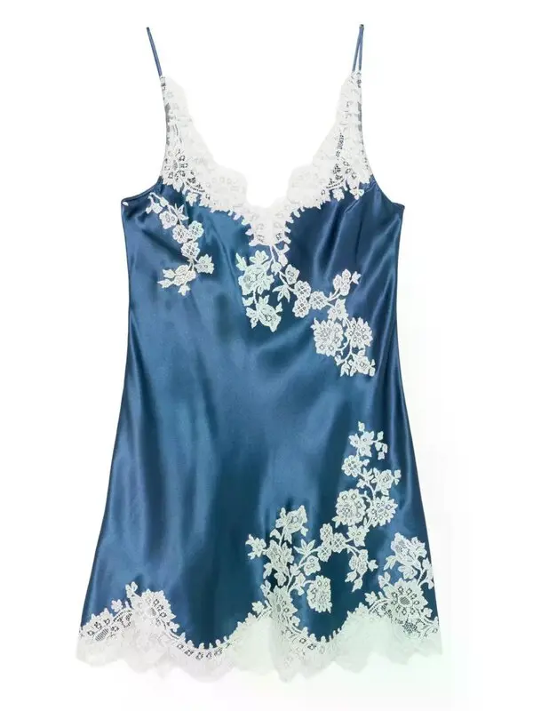 Carine Gilson Lace-detail V-neck Slip - Blue
