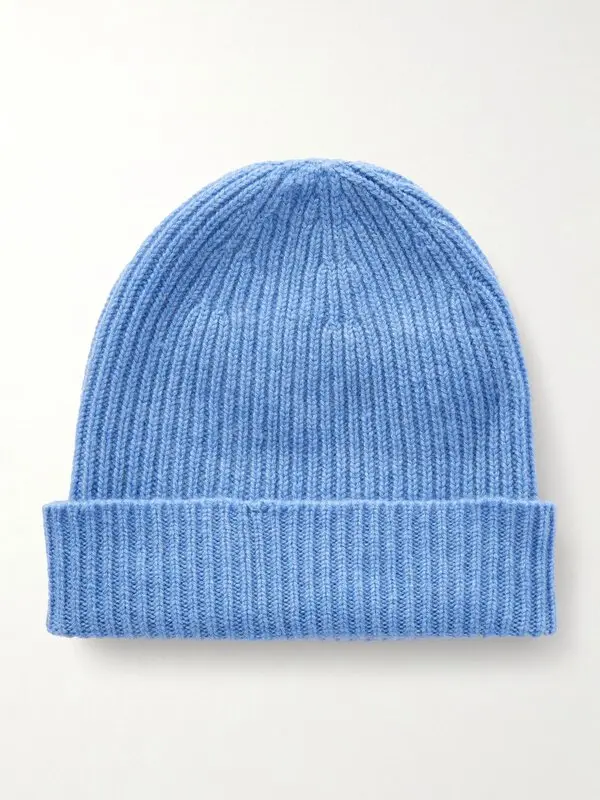 William Lockie Ribbed Cashmere Beanie - Blue