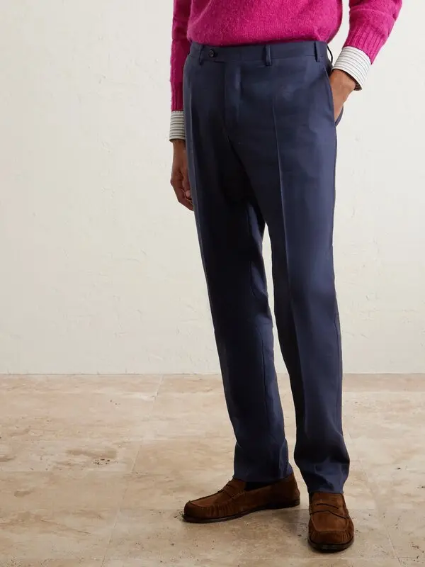 Canali Tapered Linen And Wool-blend Suit Trousers