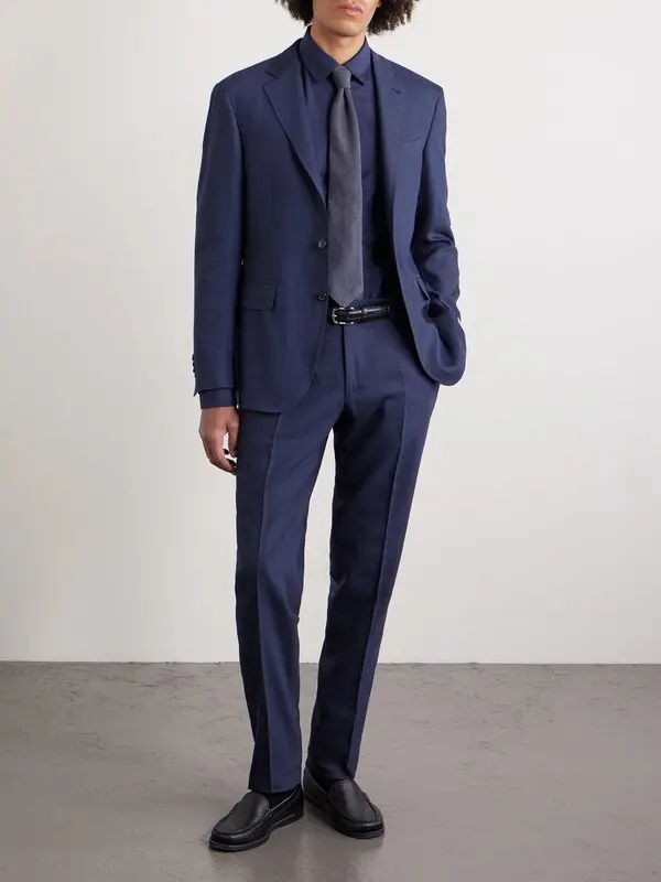 Canali Tapered Linen And Wool-blend Suit Trousers