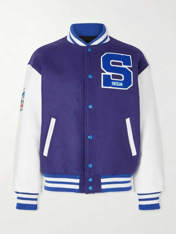 SAINT MXXXXXX Wool-blend And Leather Varsity Jacket - Blue