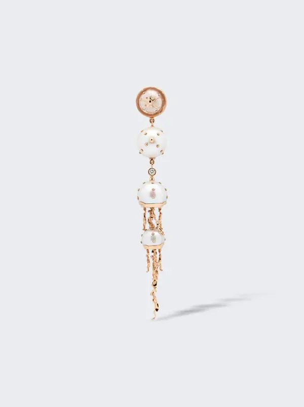 BIBI VAN DER VELDEN Jellyfish Quartz, Pearl, Diamond, And Rose Gold Drop Earring - Rg