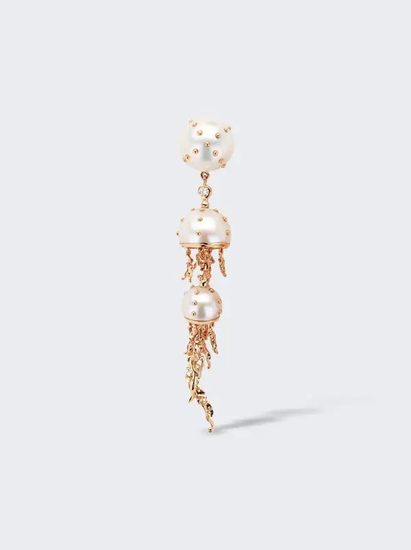 BIBI VAN DER VELDEN White Pearl And Diamond Drop Earrings - Rg