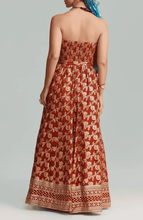 HOLICHIC Amber Metallic Embroidery Strapless Gown