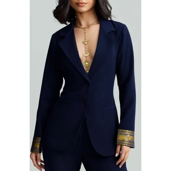 HOLICHIC Mila Metallic Contrast Cuff Blazer