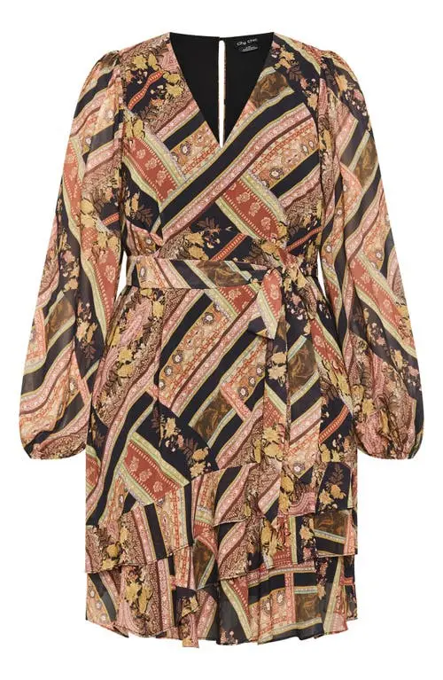 City Chic Patchwork Floral Tie Waist Minidress
