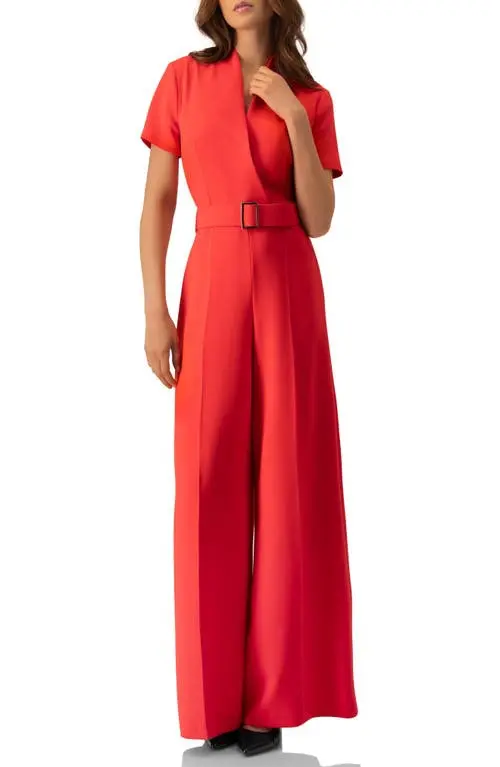 IVONNE Wide-leg Belted Jumpsuit - Red
