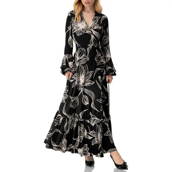 IVONNE Floral Print Maxi Dress - Black