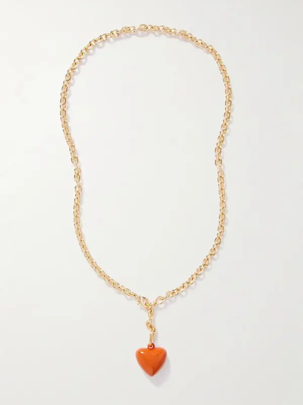 ROXANNE ASSOULIN The Mini Puffy Heart Gold-tone Necklace - Orange
