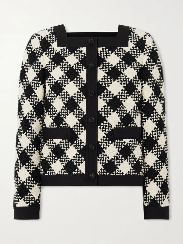 Valentino Garavani Damier Checked Bouclé-tweed Jacket - Black