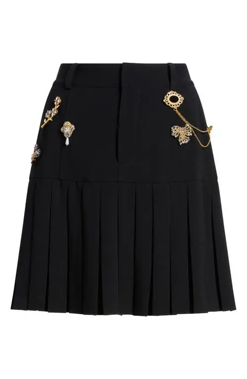 Cinq À Sept Brooch Embellished Pleated Miniskirt