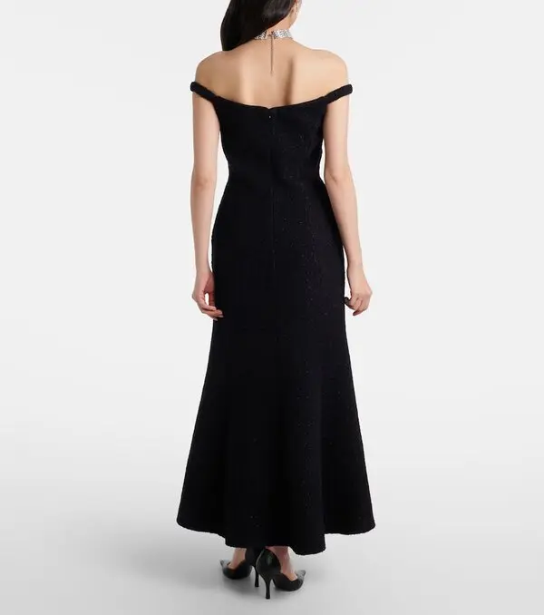 self portrait off shoulder boucl midi dress Cream Off Shoulder Boucle Midi Dress  self-portrait-US