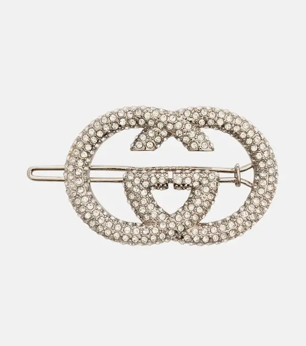 Gucci Interlocking G Embellished Barrette - Silver