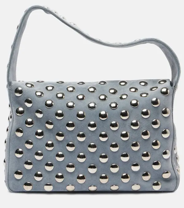 Khaite Elena Medium Studded Suede Shoulder Bag - Blue