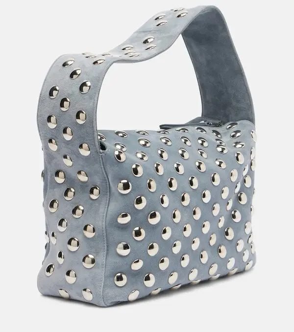 Khaite Elena Medium Studded Suede Shoulder Bag - Blue