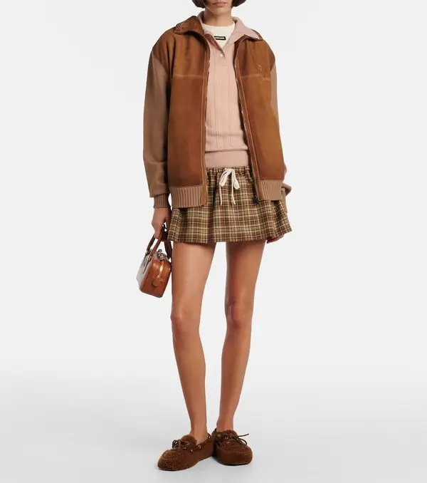Miu Miu Suede-trimmed Shearling Boat Shoes - Brown