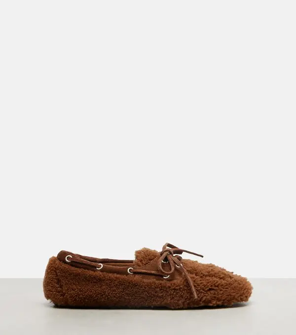 Miu Miu Suede-trimmed Shearling Boat Shoes - Brown
