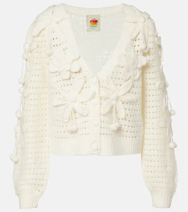 Farm Rio Crochet Flowers Open-knit Cardigan - White