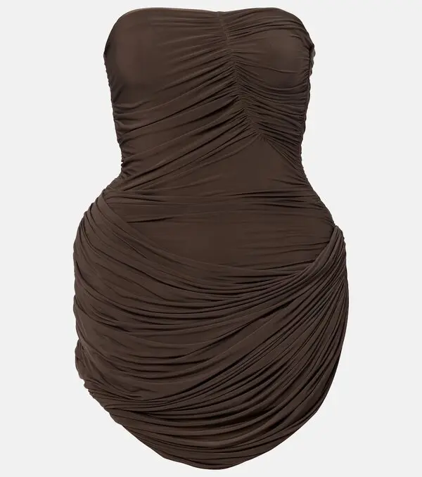Magda Butrym Ruched Jersey Mini Dress - Brown