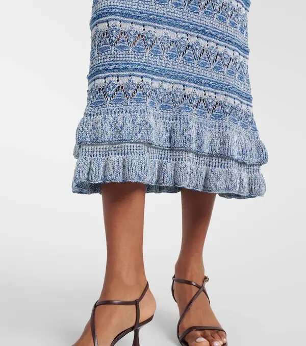 Etro Crochet Ruffled Cotton Midi Skirt