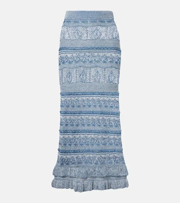 Etro Crochet Ruffled Cotton Midi Skirt - Blue