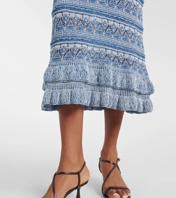 Etro Crochet Ruffled Cotton Midi Skirt