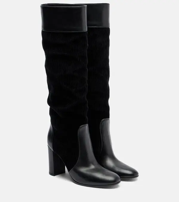 GIANVITO ROSSI Leather And Corduroy Knee-high Boots - Black
