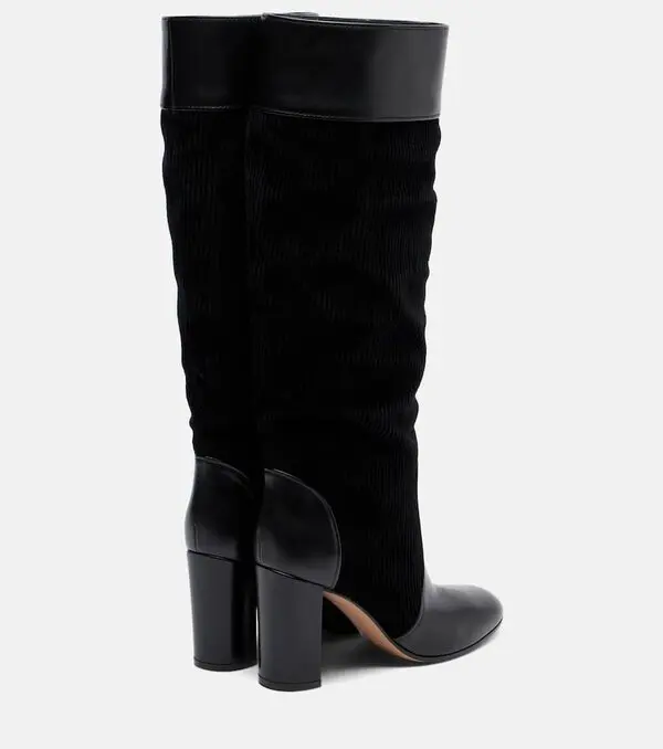 GIANVITO ROSSI Leather And Corduroy Knee-high Boots - Black