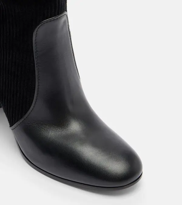 GIANVITO ROSSI Leather And Corduroy Knee-high Boots - Black