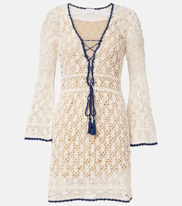 Anna Kosturova Bianca Crochet Cotton Minidress - Beige