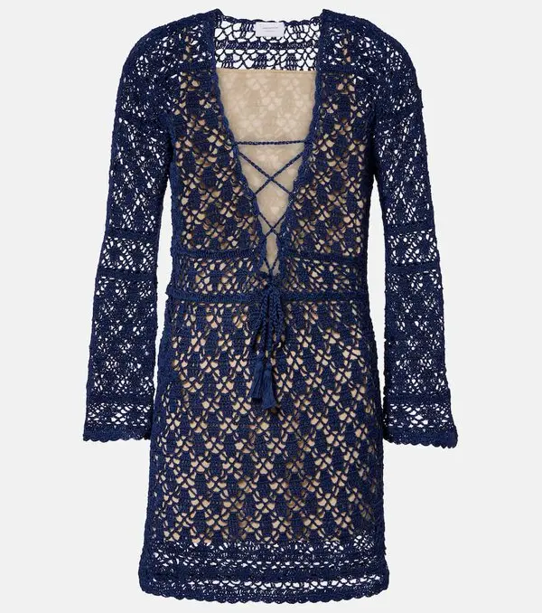 Anna Kosturova Bianca Crochet Cotton Minidress - Blue