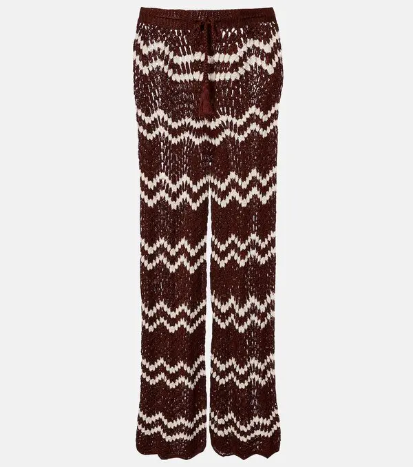 Anna Kosturova Crochet Cotton Straight Pants - Brown