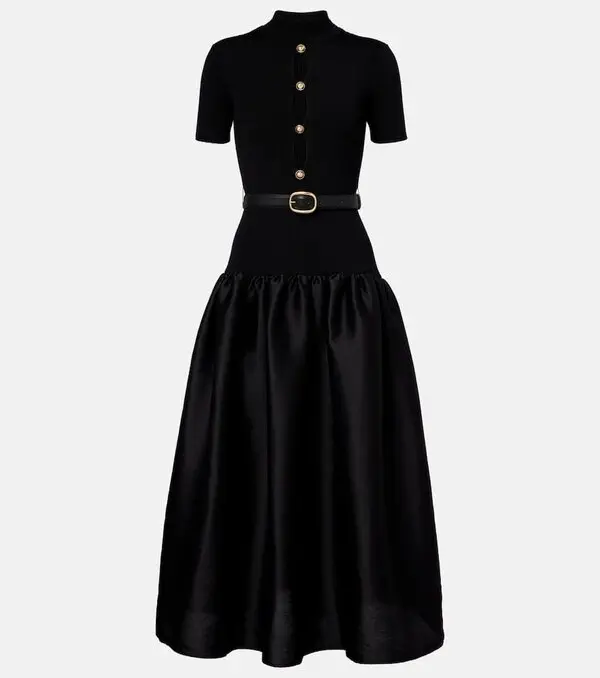 SELF-PORTRAIT Belted Keyhole Cutout Taffeta Midi Dress