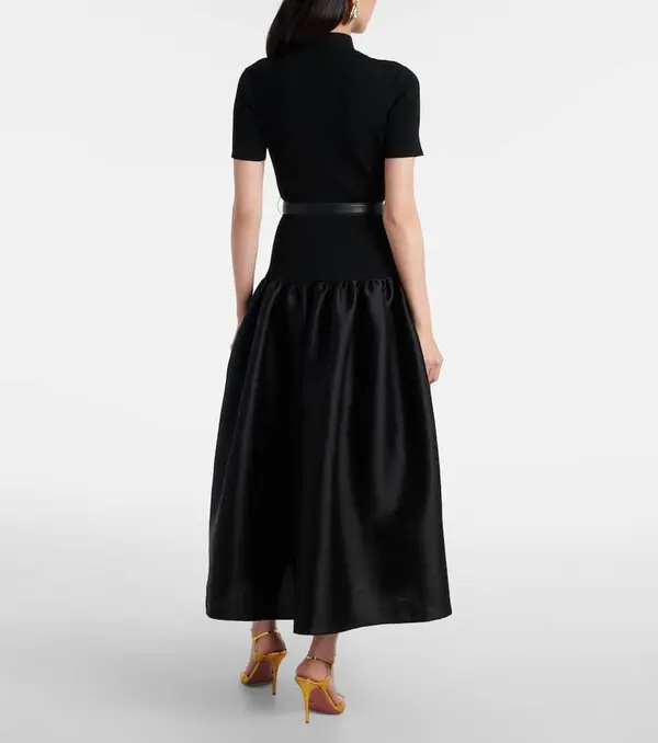 SELF-PORTRAIT Belted Keyhole Cutout Taffeta Midi Dress