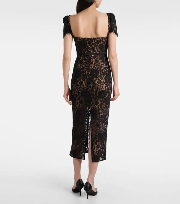 self portrait cotton lace midi dress Belted cotton-blend guipure lace midi dress - pink