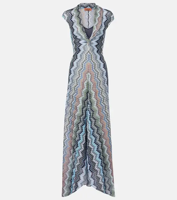 Missoni Gathered Asymmetric Lamé Maxi Dress - Multicoloured