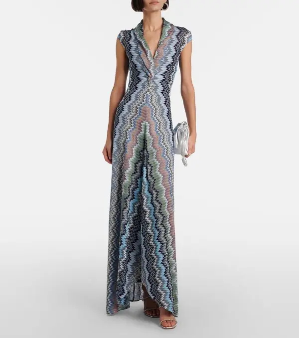 Missoni Gathered Asymmetric Lamé Maxi Dress