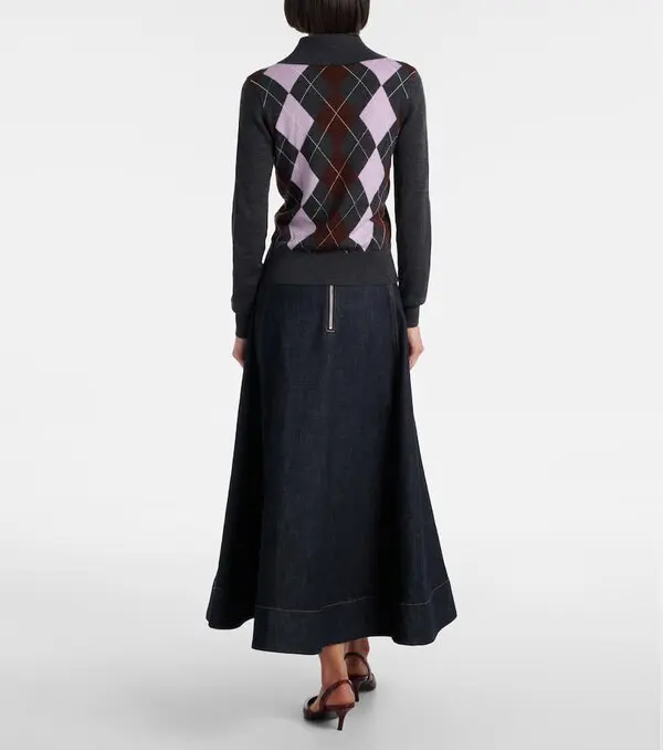 SELF-PORTRAIT Argyle Wool Polo Sweater - Grey