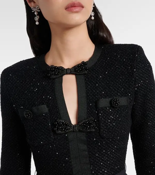 SELF-PORTRAIT Sequined Peplum Midi Dress