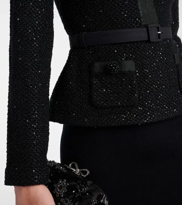 SELF-PORTRAIT Sequined Peplum Midi Dress
