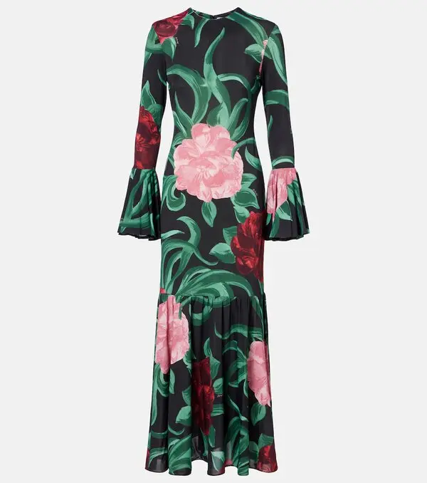 La DoubleJ Alba Floral Jersey Midi Dress - Black