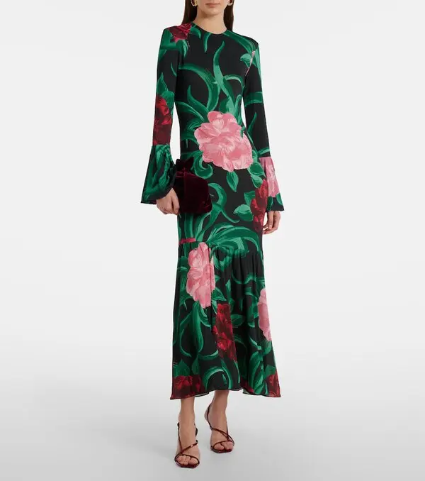 La DoubleJ Alba Floral Jersey Midi Dress - Black