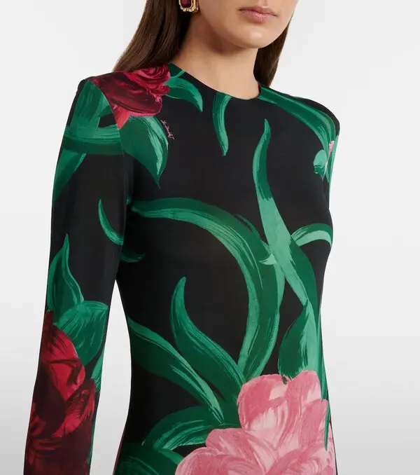 La DoubleJ Alba Floral Jersey Midi Dress - Black
