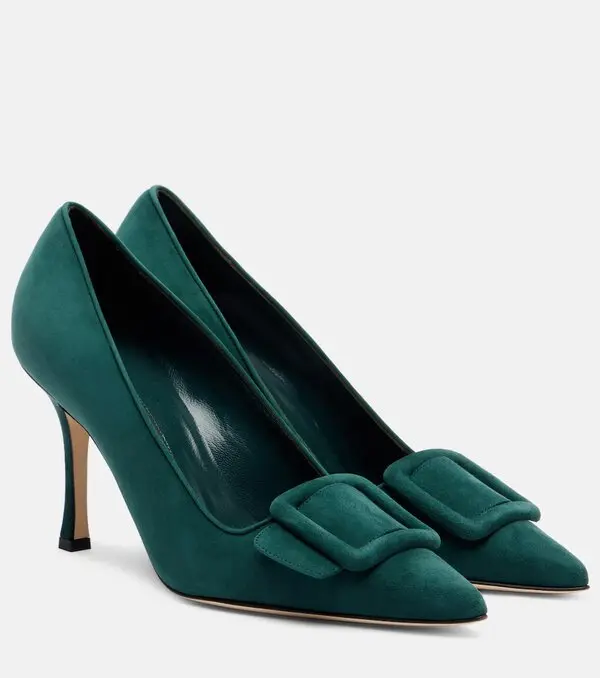 Manolo Blahnik Maysale 90 Suede Pumps - Green