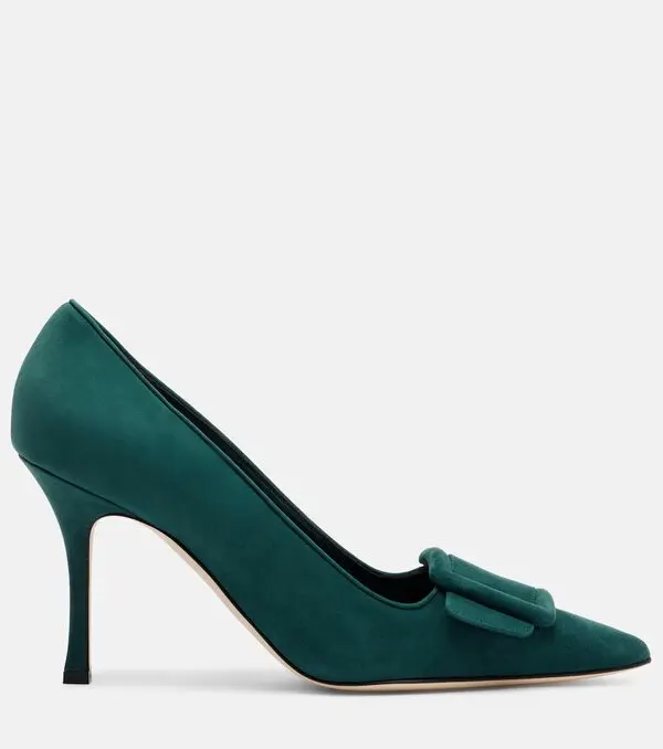 Manolo Blahnik Maysale 90 Suede Pumps - Green