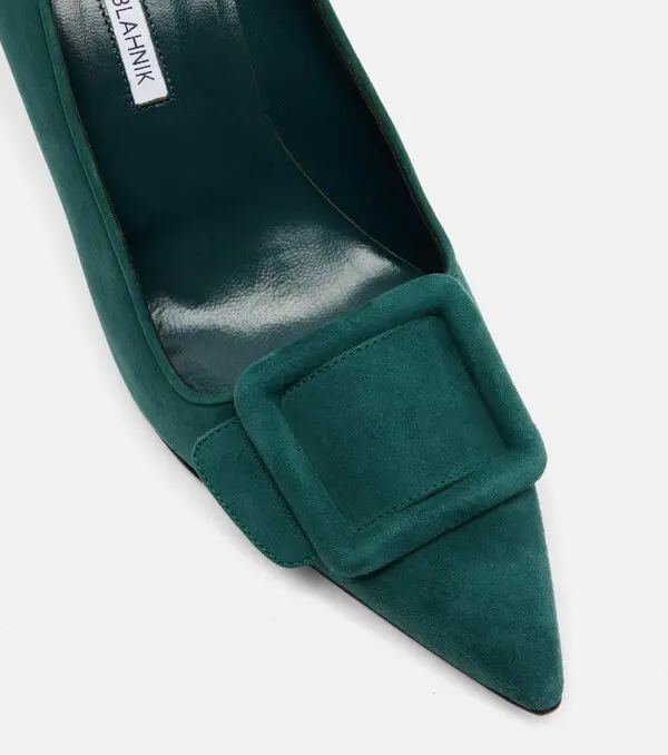 Manolo Blahnik Maysale 90 Suede Pumps - Green