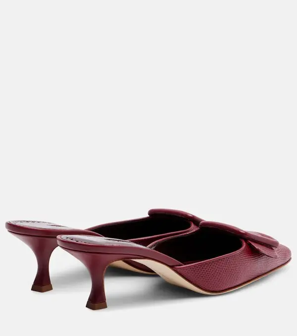Manolo Blahnik Maysale 50 Snake-effect Leather Mules - Red