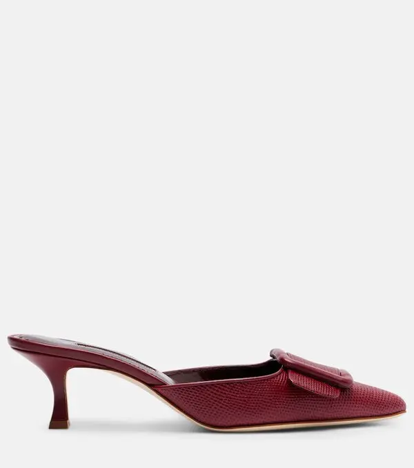 Manolo Blahnik Maysale 50 Snake-effect Leather Mules - Red